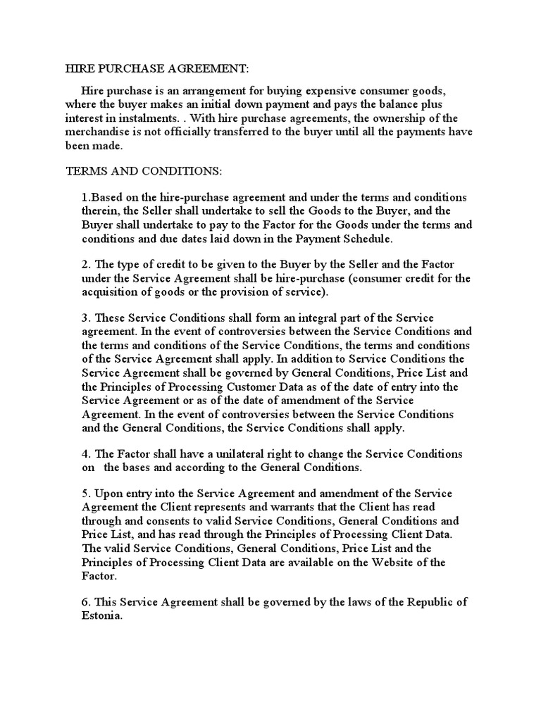 Hire Purchase Agreement | PDF