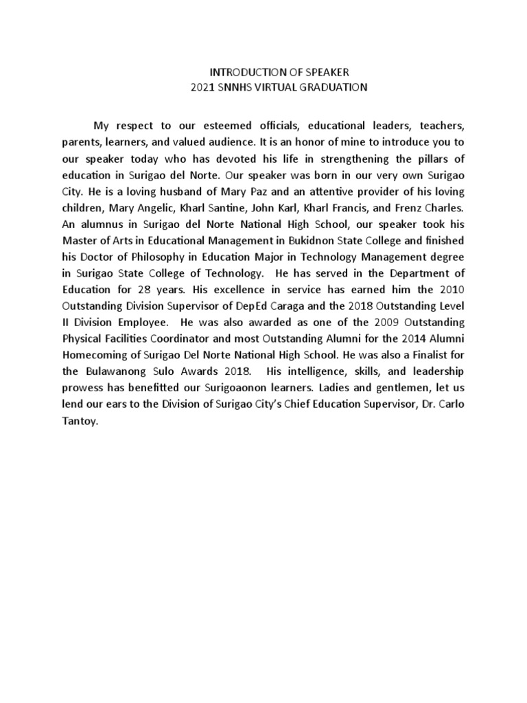 Introduction of Speaker | PDF