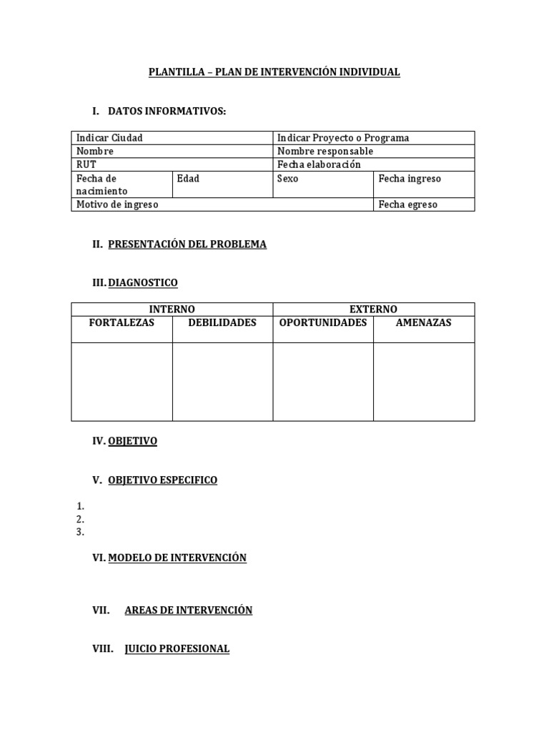 Plantilla Plan de Intervención Individual 7 8 | PDF