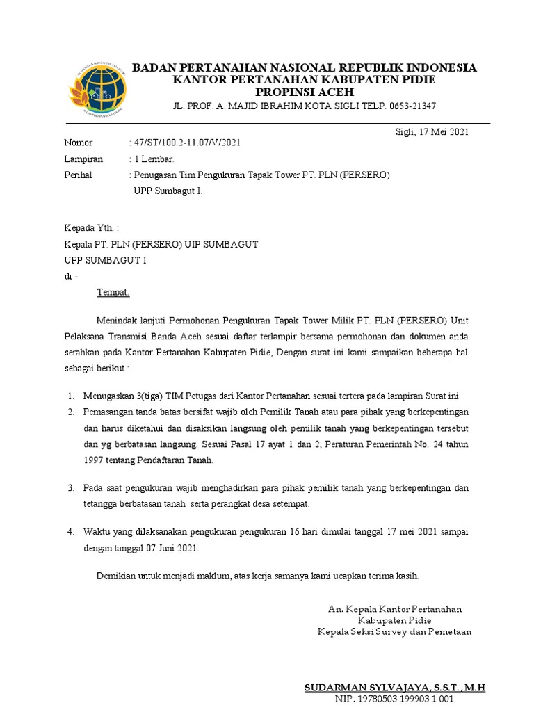 Surat Tugas Pengukuran PLN2 | PDF