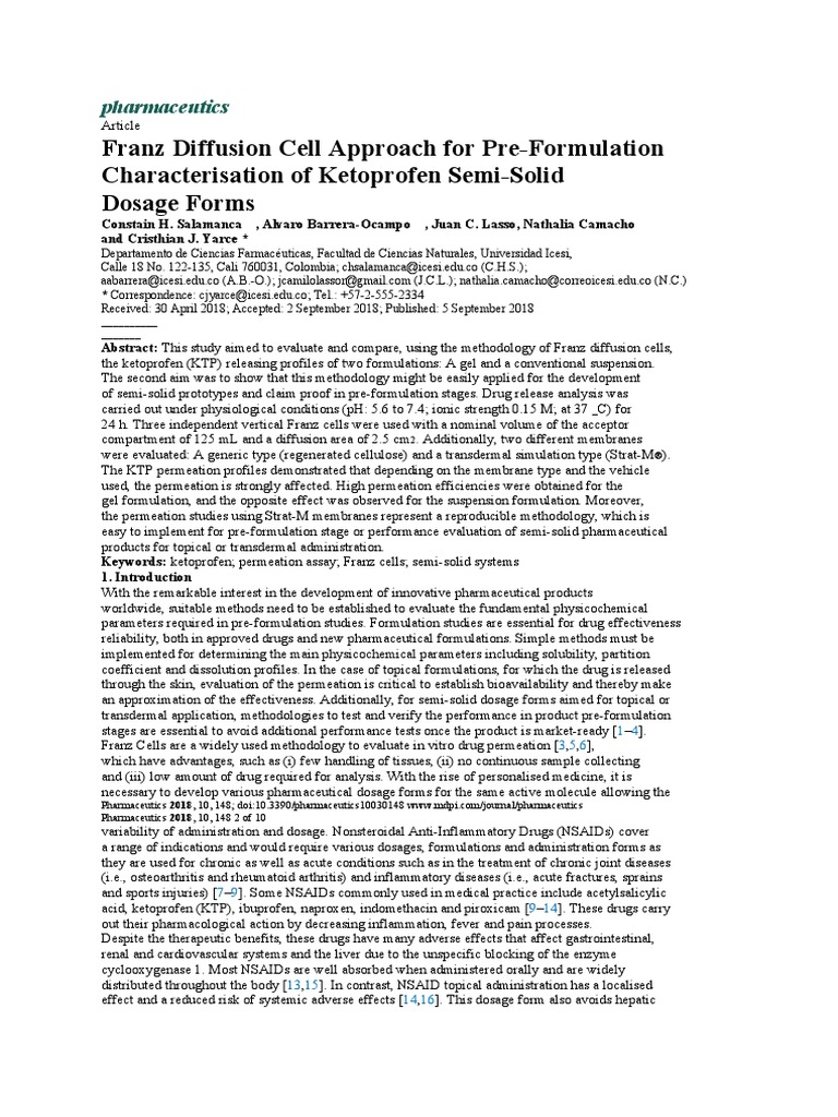 Franz Diffusion Cell Approach For Pre-Formulation Characterisation of ... Franz Diffusion Cell Approach For Pre-Formulation Characterisation of ...