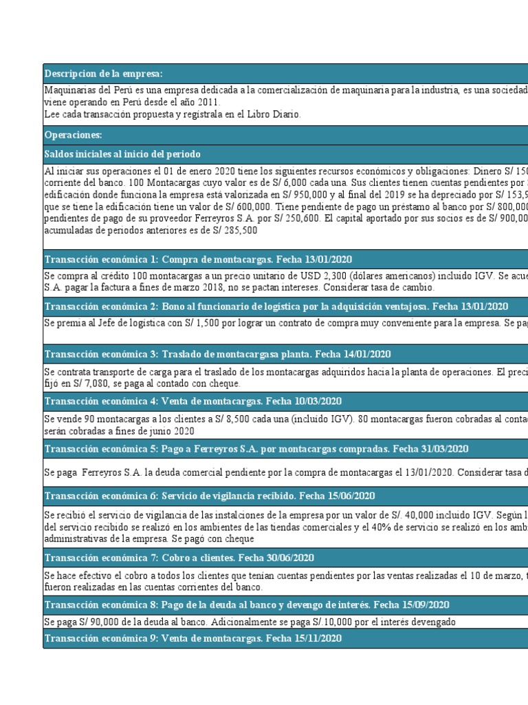 CF1 - Práctica Caso Maquinarias Del Perú S6 - Unidad 3 (Solución) | PDF ...