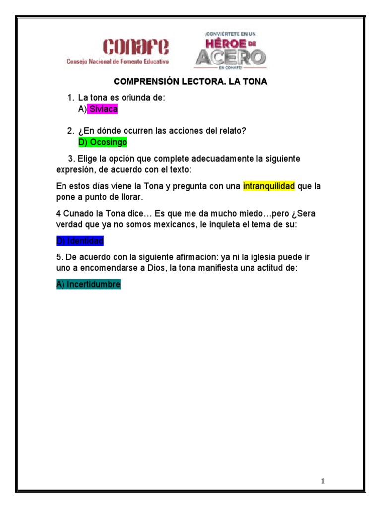 Comprension Lectora. La Tona | PDF
