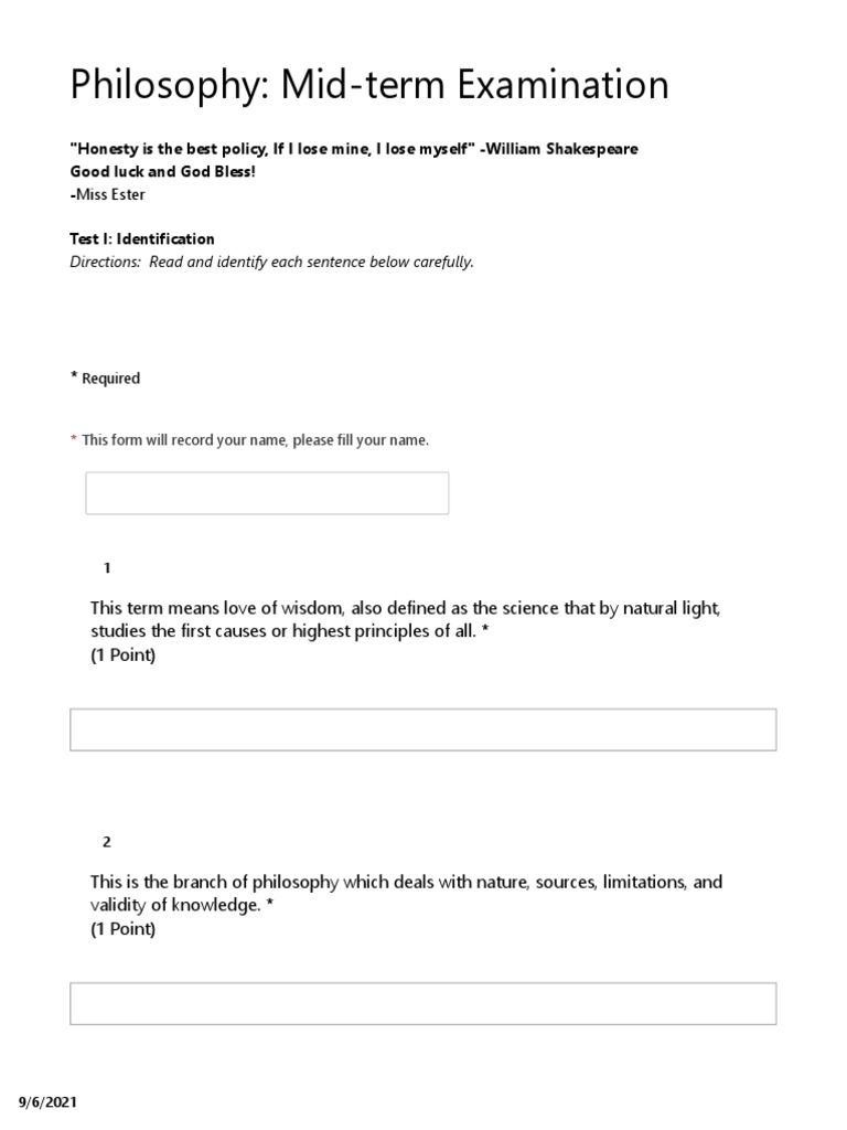 Philosophy Midterm Exam Guide | PDF | Pragmatism | Truth
