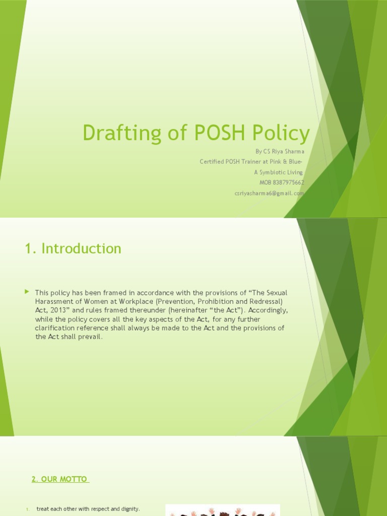 Drafting of POSH Policy: by CS Riya Sharma Certified POSH Trainer at ...