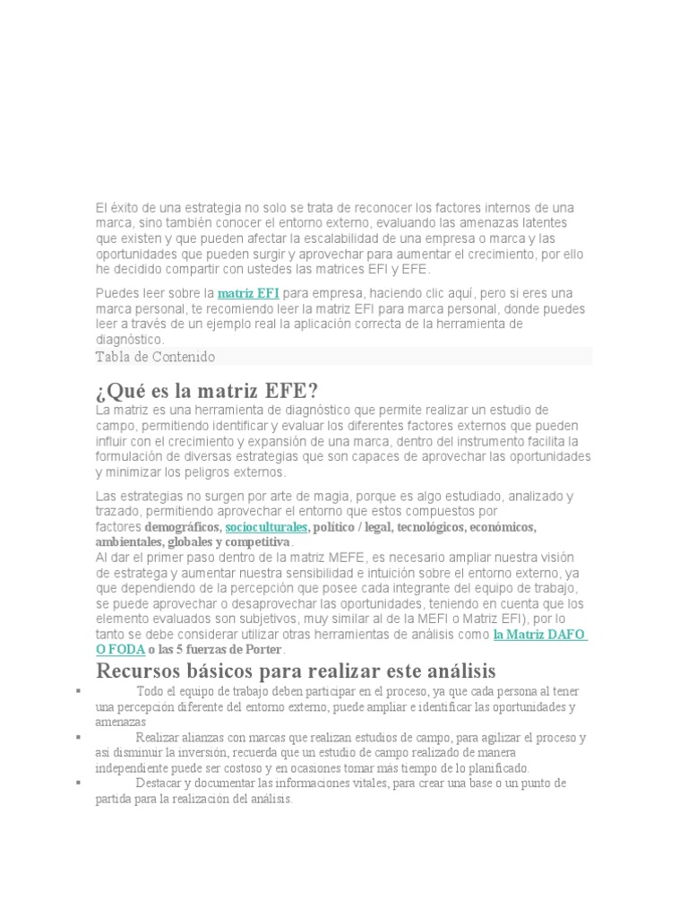 Matriz Efe - Efi | PDF | Análisis FODA | Economias