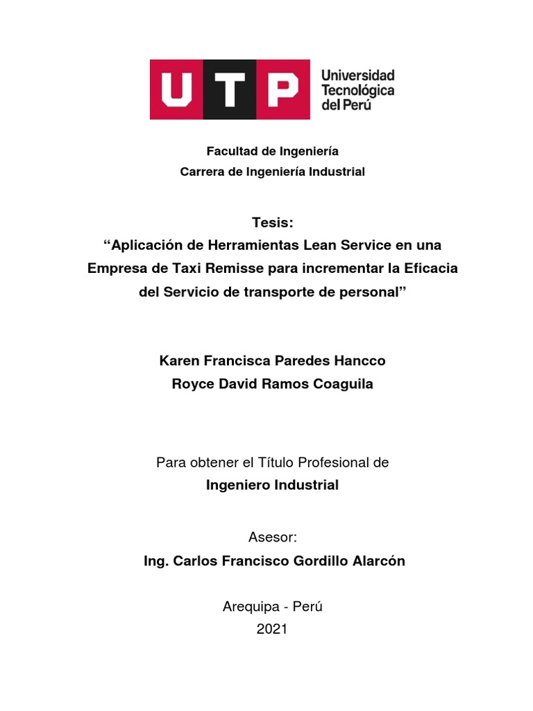 Karen Paredes Royce Ramos Tesis Titulo Profesional 2021 | PDF | Lean ...