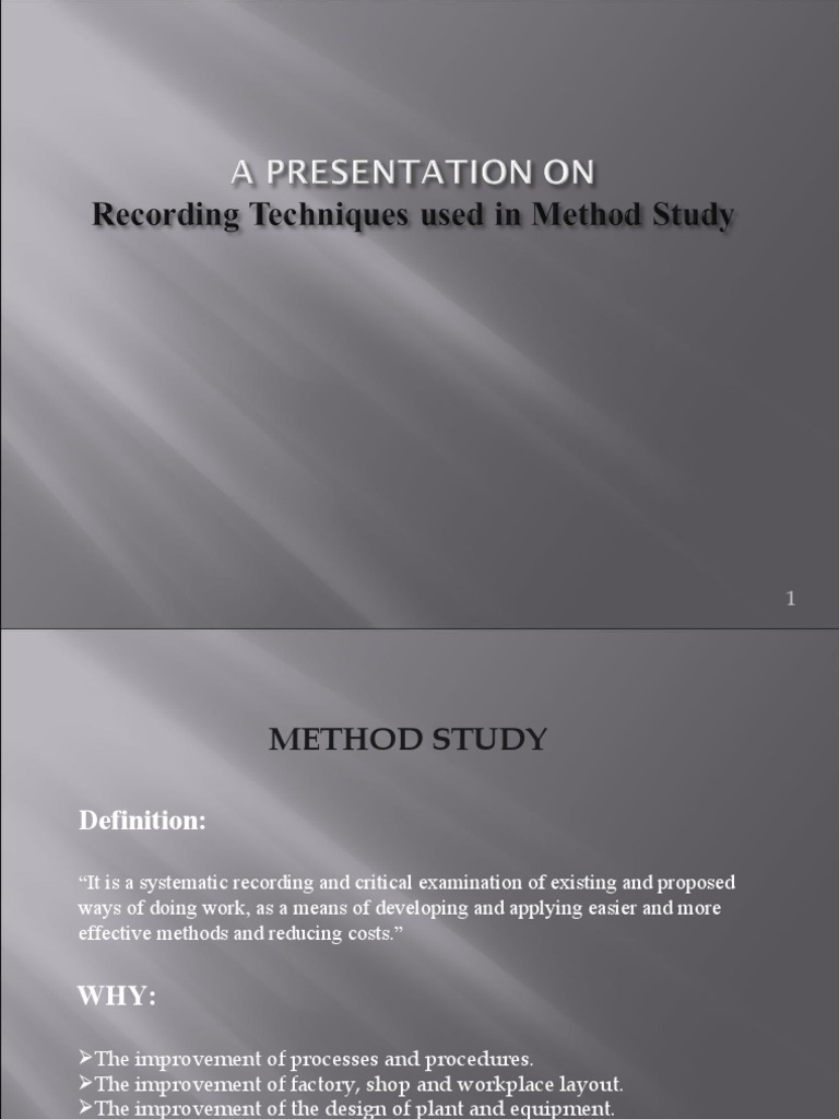 Method Study and Recording Techniques | PDF | Camera | Chart