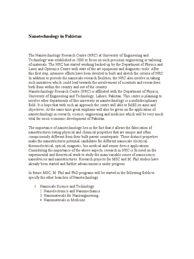 Nanotechnology in Pakistan | PDF | Nanotechnology | Microscope Nanotechnology in Pakistan | PDF | Nanotechnology | Microscope