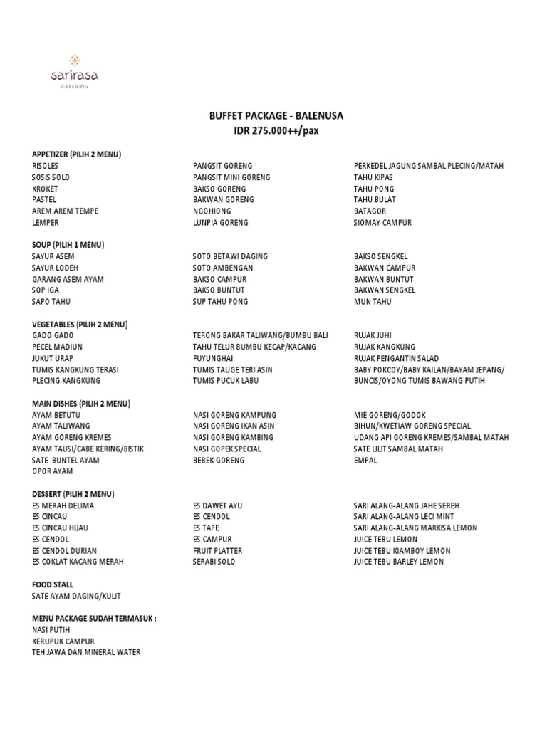 Paket Buffet Balenusa IDR 275K | PDF