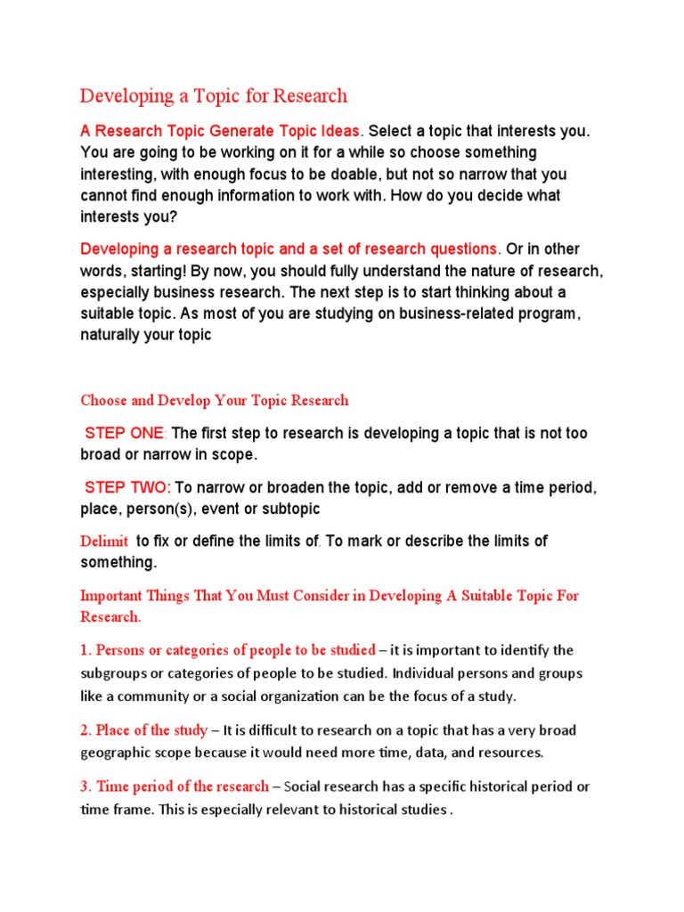 Developing A Topic For Research | PDF | Science | Cognition