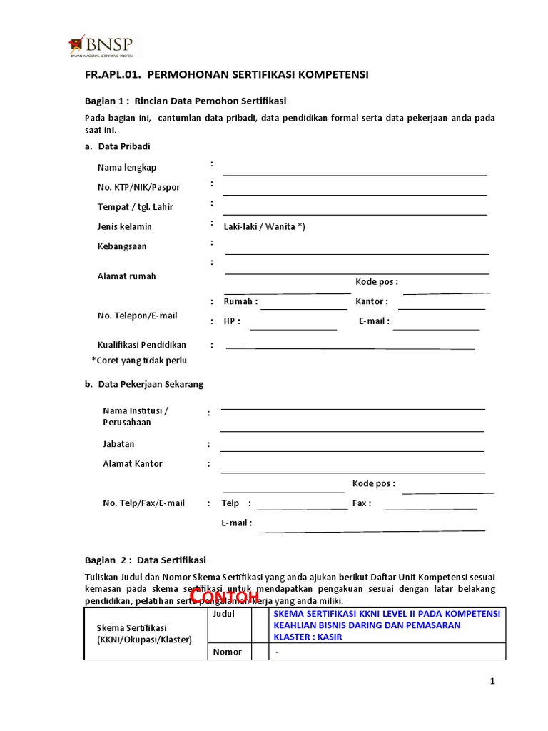 Form Apl 01 - Apl 02 - Contoh | PDF