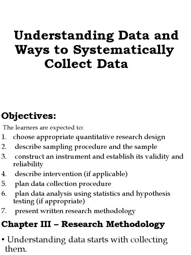 Understanding Data and Ways To Systematically Collect Data 2018 | PDF | Sampling (Statistics ...