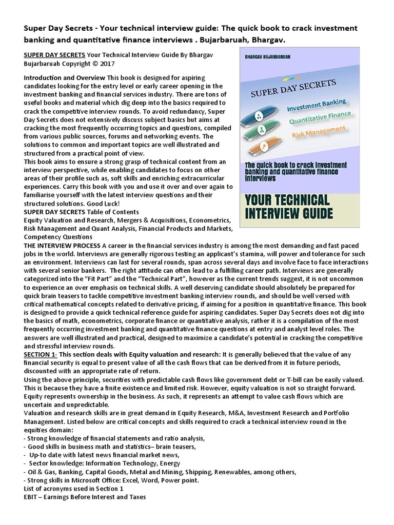 Super Day Secrets - Your Technical Interview Guide | PDF | Valuation ...
