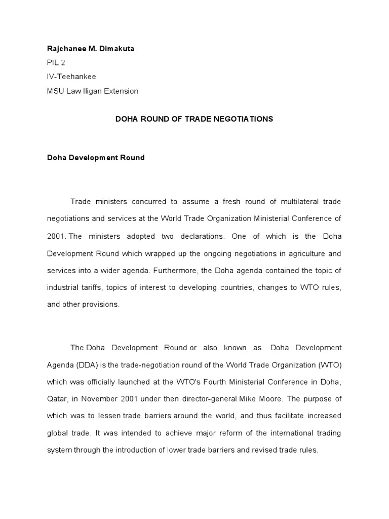 Doha Round of Trade Negotiations | PDF | Doha Development Round | World ...