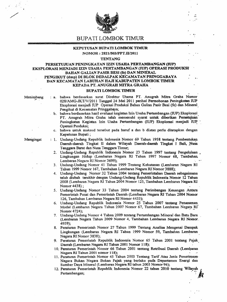 IUP OP Pasir Besi PT. AMG Di Kab. Lotim | PDF