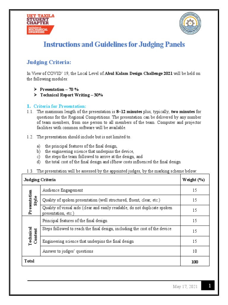 Instructions and Guidelines For Judging Panels | PDF | Design | Computing
