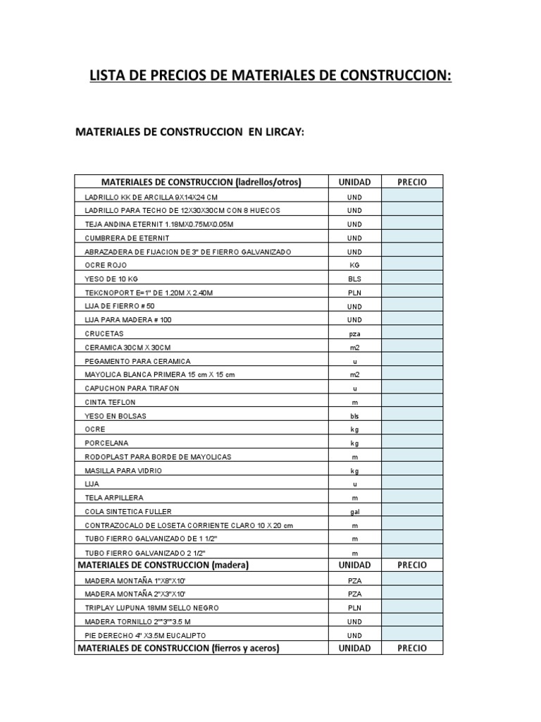 Precio de Materiales A Cotizar | PDF | Arquitectura | Diseño arquitectonico