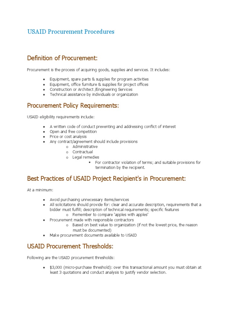USAID Procurement Guidelines | PDF | Procurement | United States Agency ...