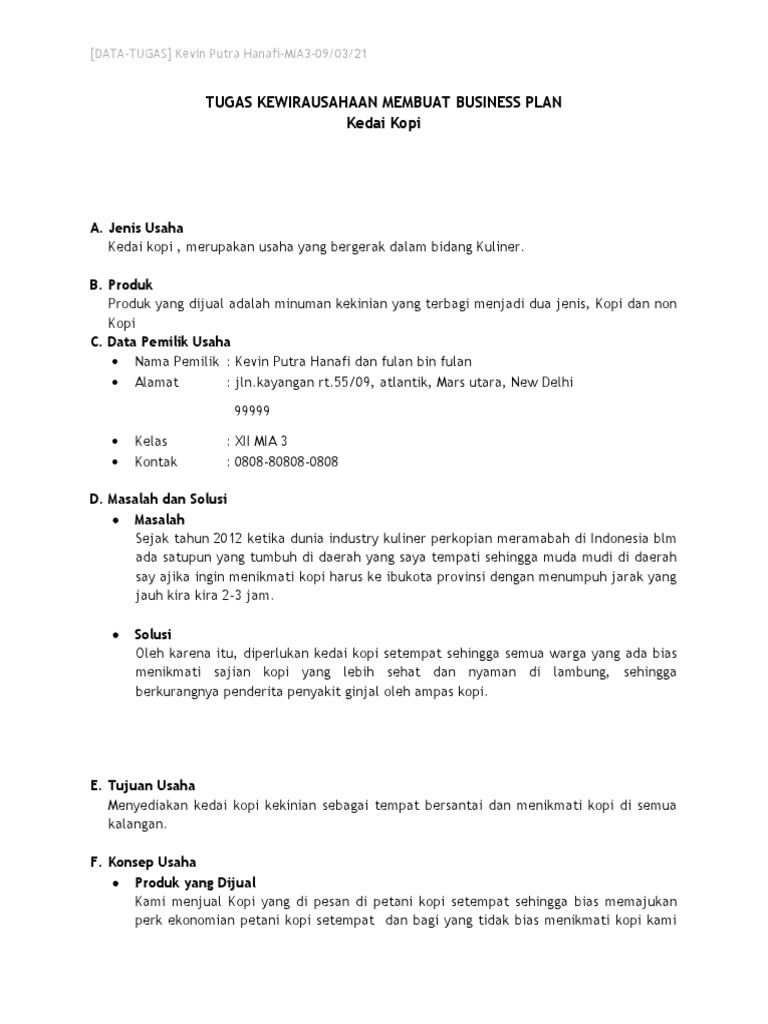 Tugas Kewirausahaan Membuat Business Plan | PDF