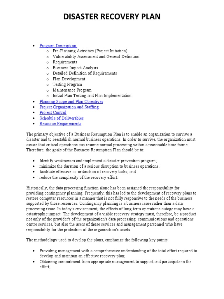 Disaster Recovery Project Plan Sample | PDF | Information System ...