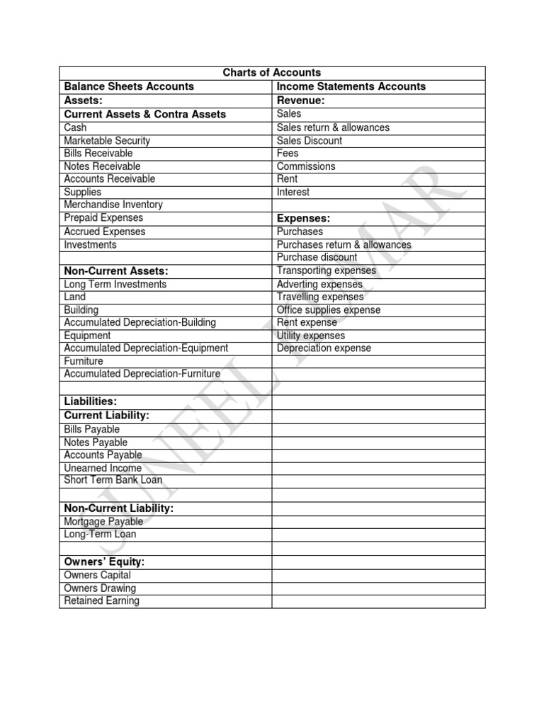 Charts of Accounts Balance Sheets Accounts Income Statements Accounts ...