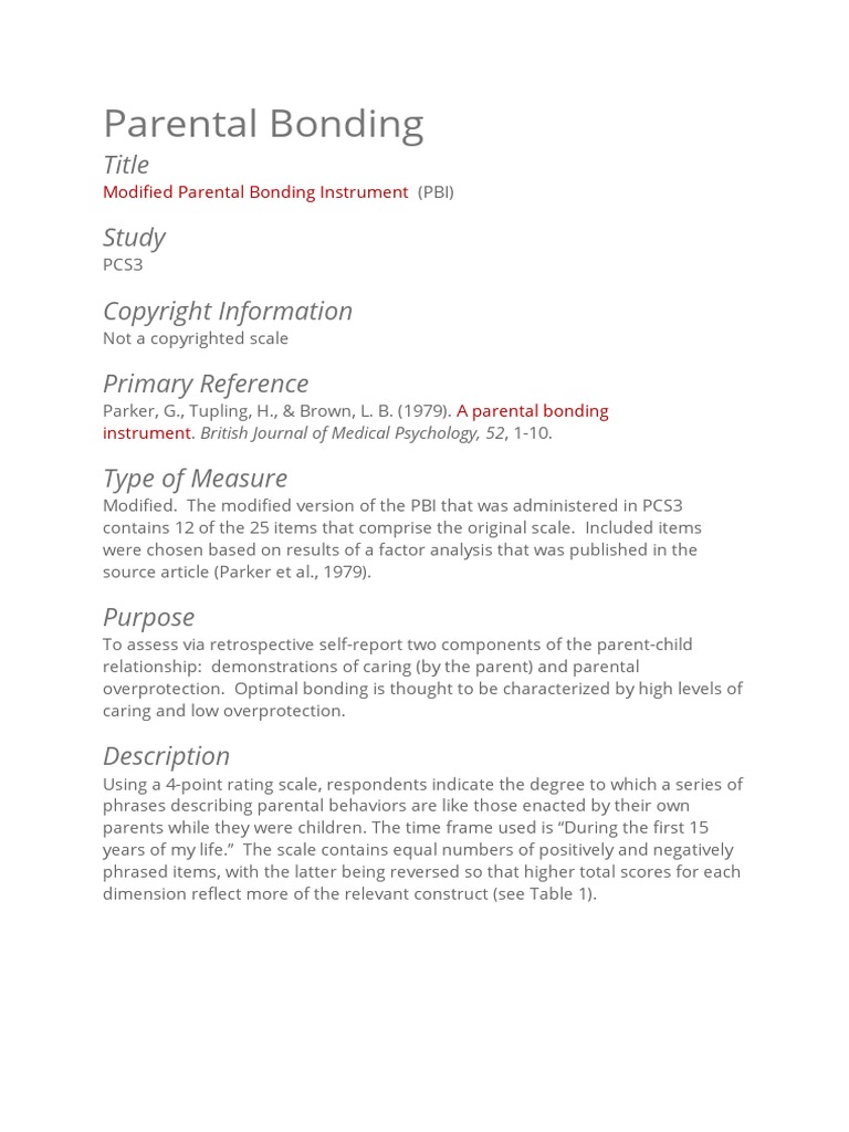 MODIFIED Parental Bonding Scale | PDF