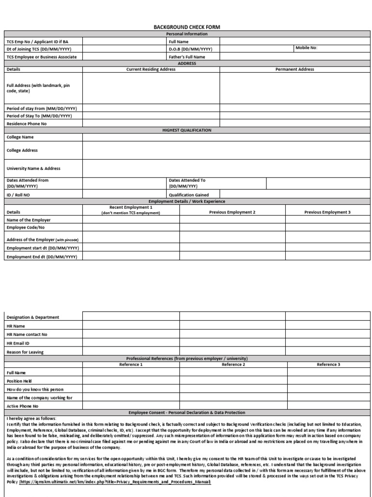 BGC Form | PDF | Background Check | Justice