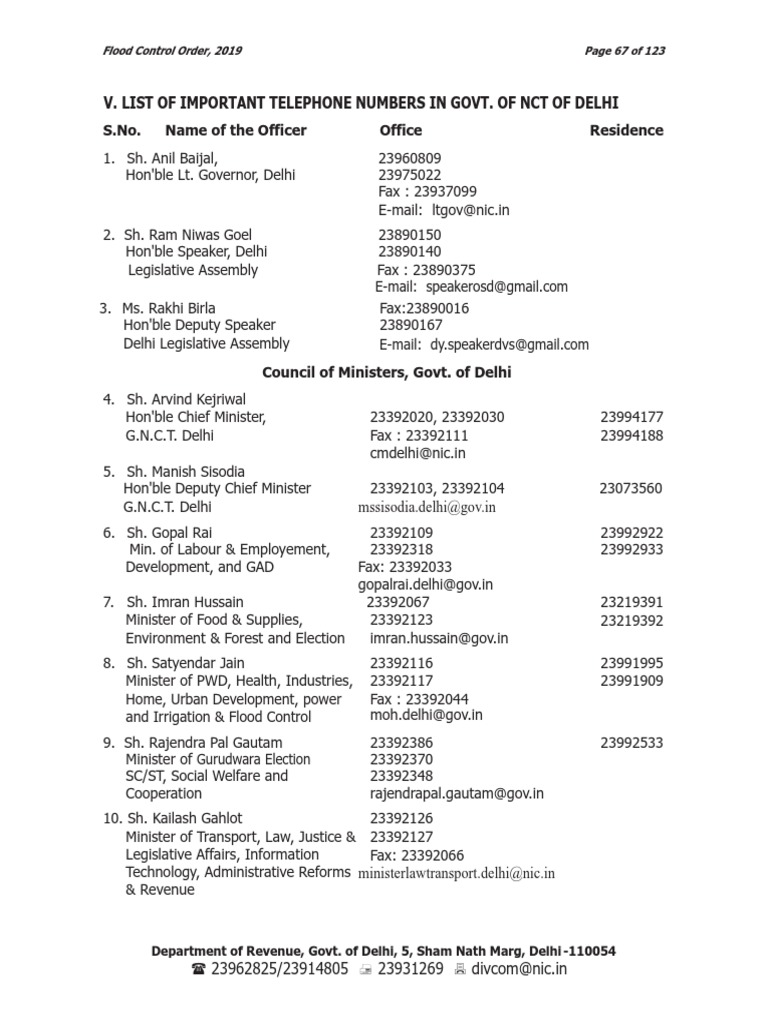 Delhi Government Contact Numbers List | PDF