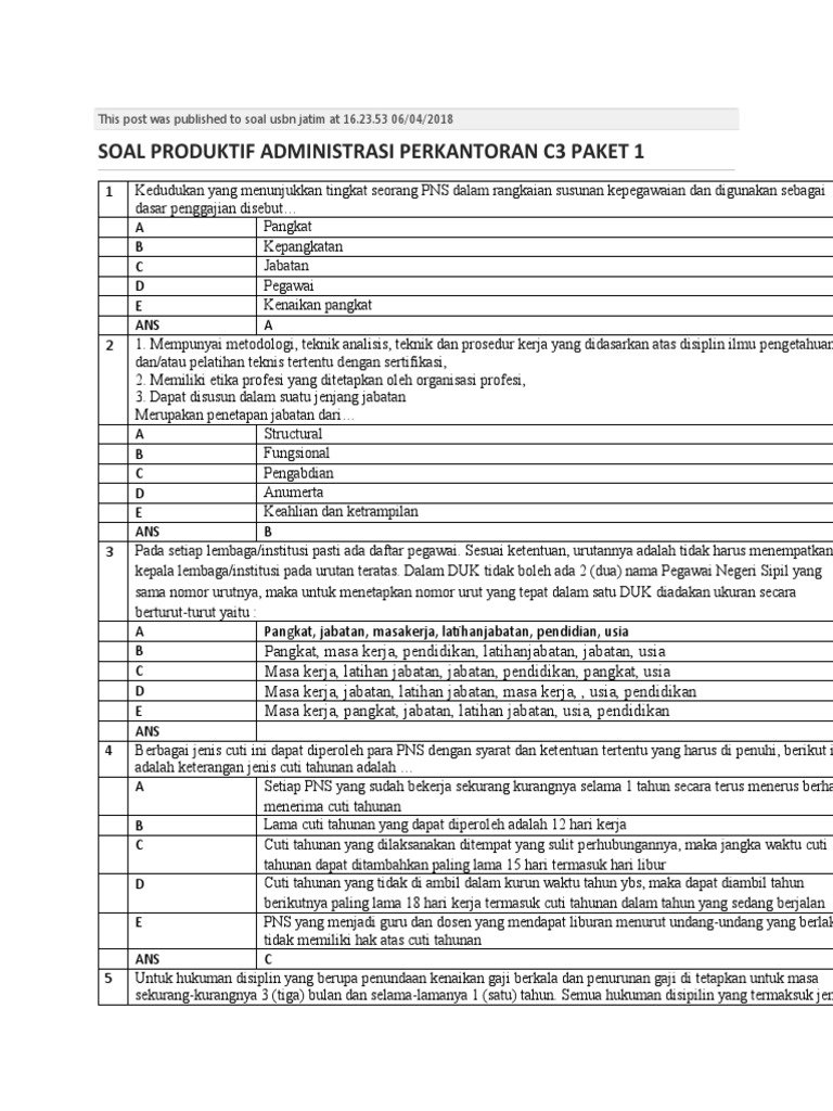 Soal - Administrasi Perkantoran Paket 1 - K13-1 | PDF