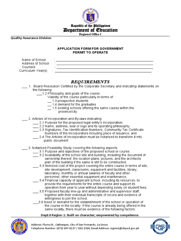 DepEd Region 1 School Permit Form | PDF | Notary Public