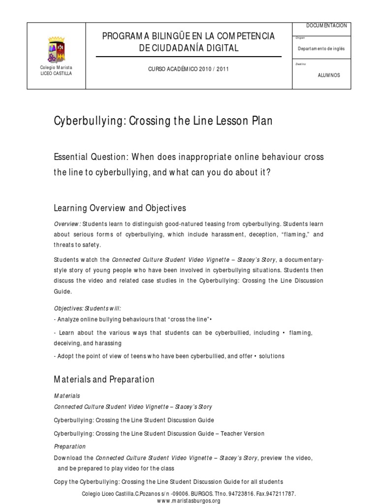 Ciudadanía Digital 4º ESO - Lesson Plan Unit 2 - Ciberbullying | PDF ...