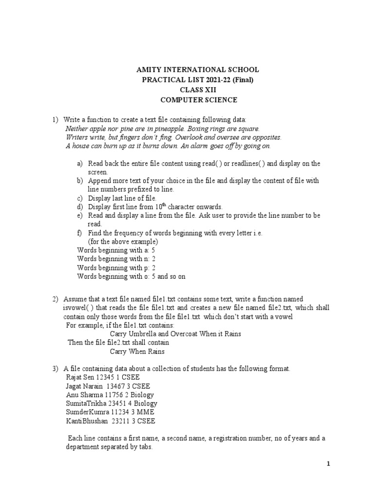 Ais Cs 2021-22 Praclist | PDF | Function (Mathematics) | Numbers