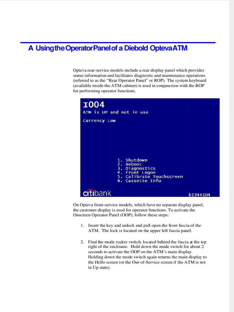 Diebold Opteva ATM Operator Manual | PDF | Automated Teller Machine ...