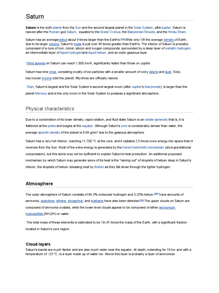 Saturn: Physical Characteristics | PDF | Saturn | Jupiter