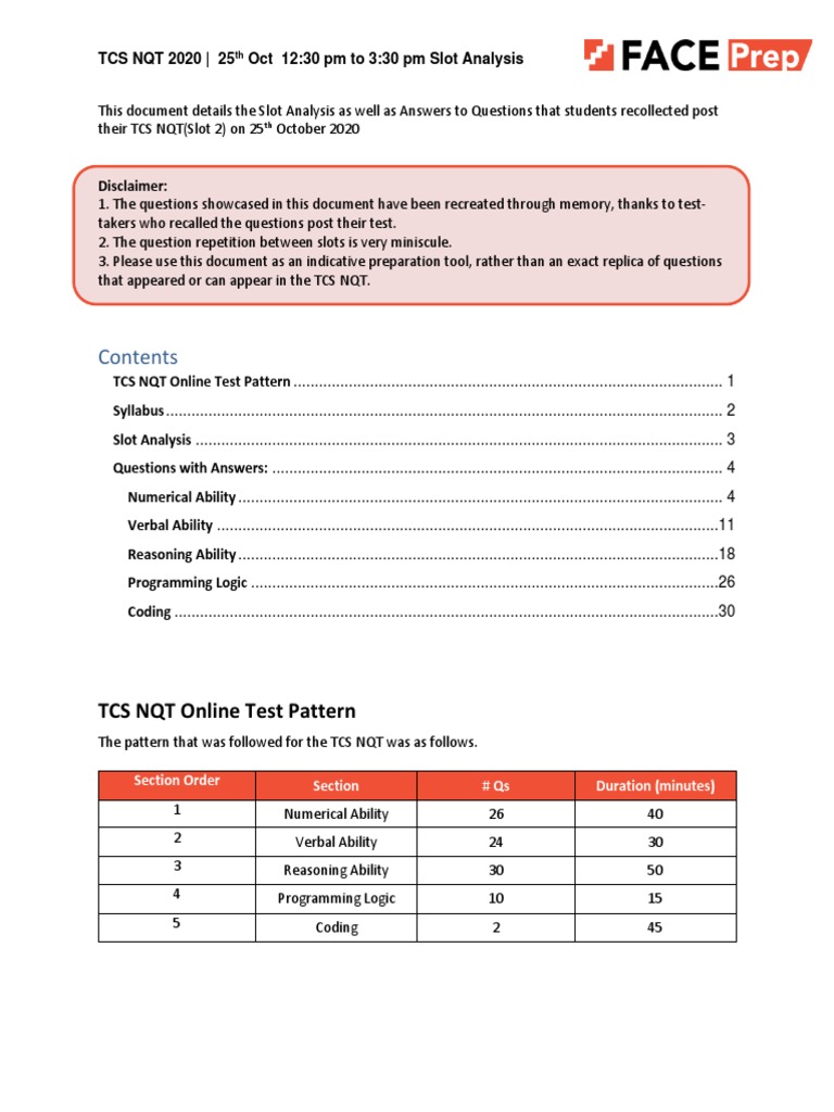 TCS NQT Preparation Material | PDF | Multiple Choice