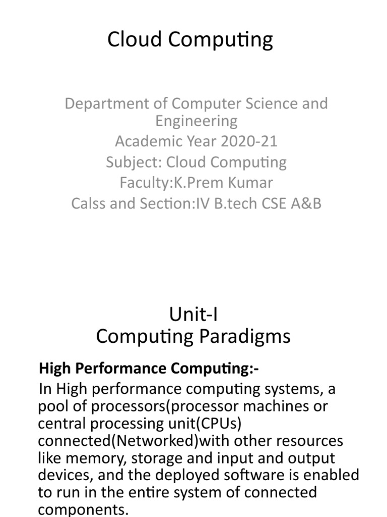 Cloud Computing Unit-I JNTUH R16 | PDF | Grid Computing | Supercomputer