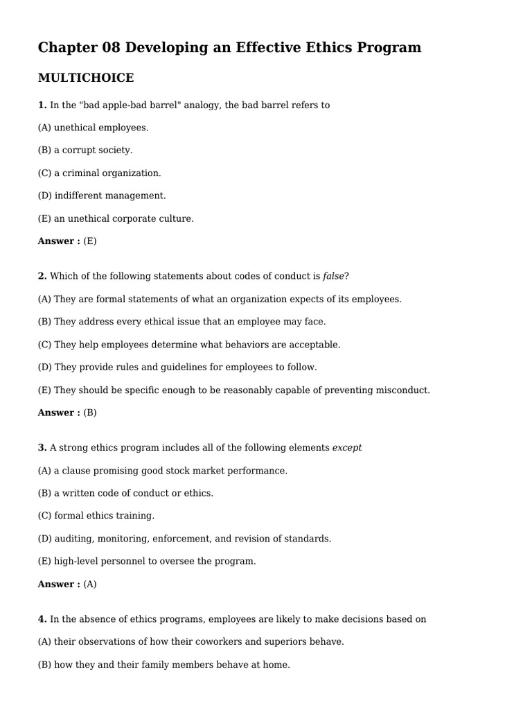 Chapter 08 Developing An Effective Ethics Program | PDF | Regulatory ...