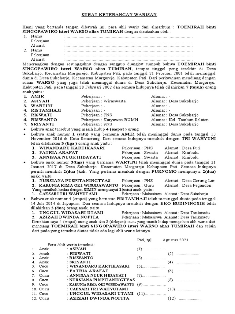 Surat Keterangan Warisan | PDF