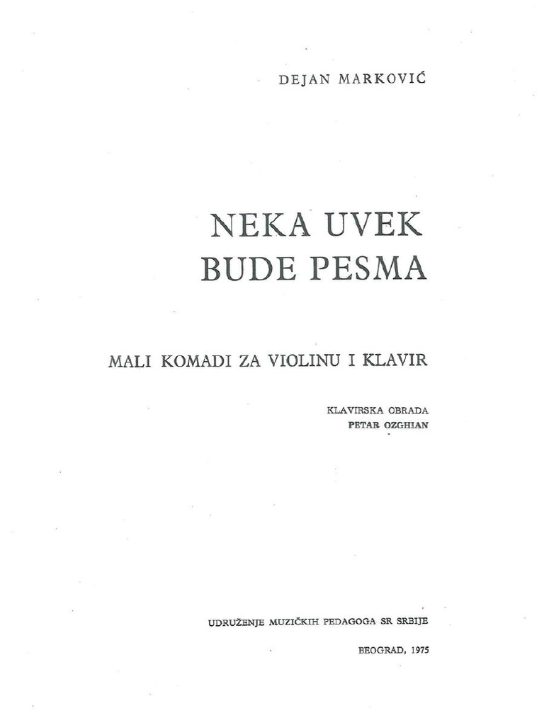 Neka Uvek Bude Pesma Mali Komadi Za Violinu I Klavir I Note Za Klavir ...
