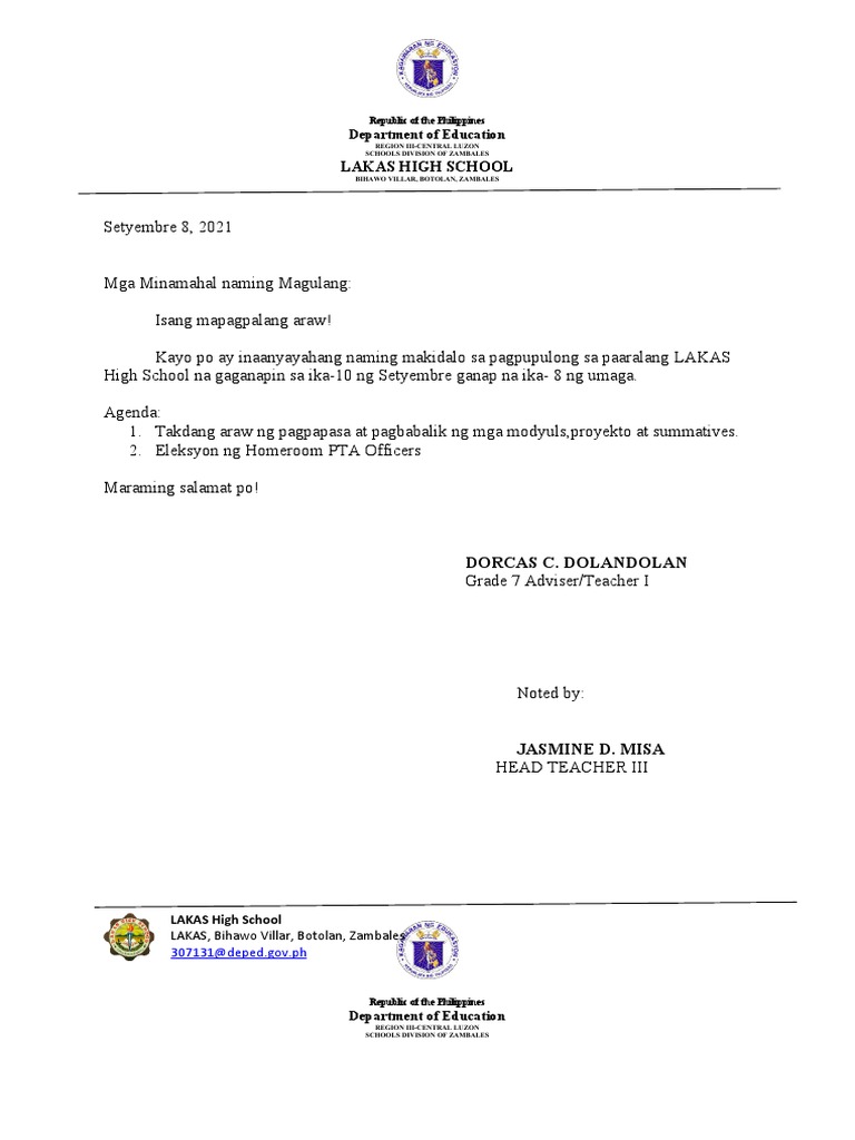 Pta Meeting Letter | PDF