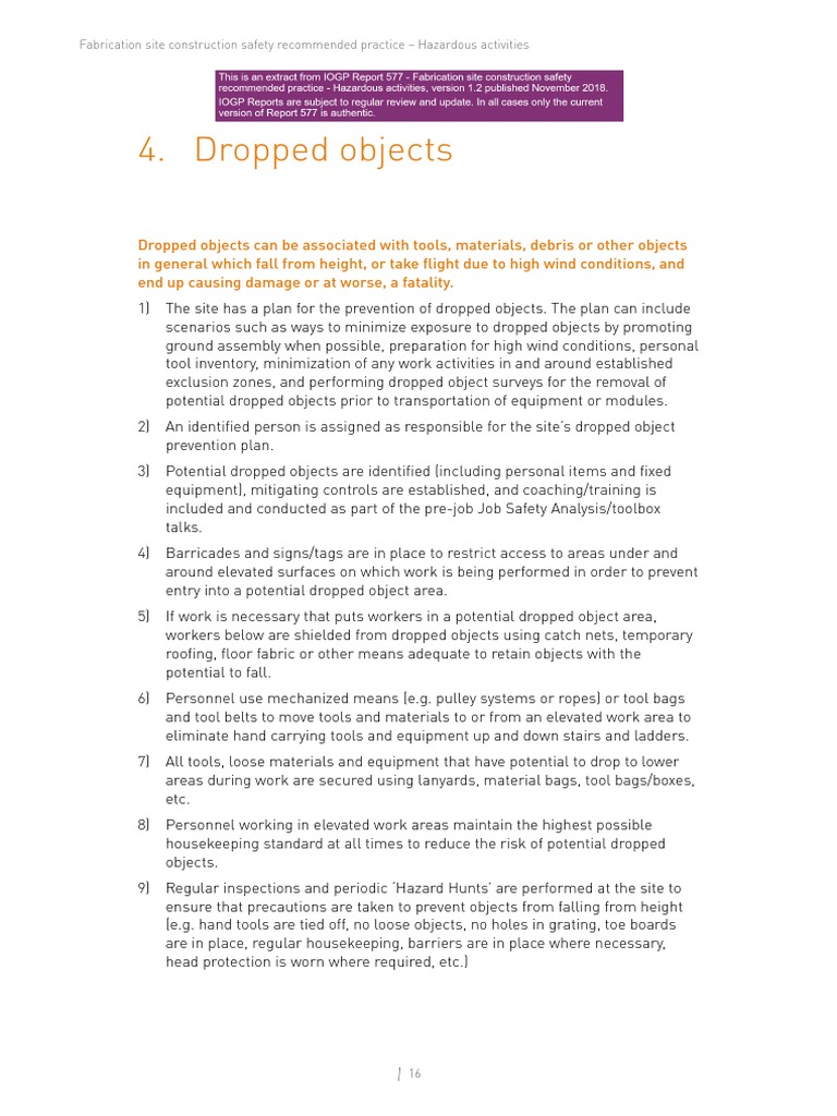 Dropped Objects: Fabrication Site Construction Safety Recommended ...