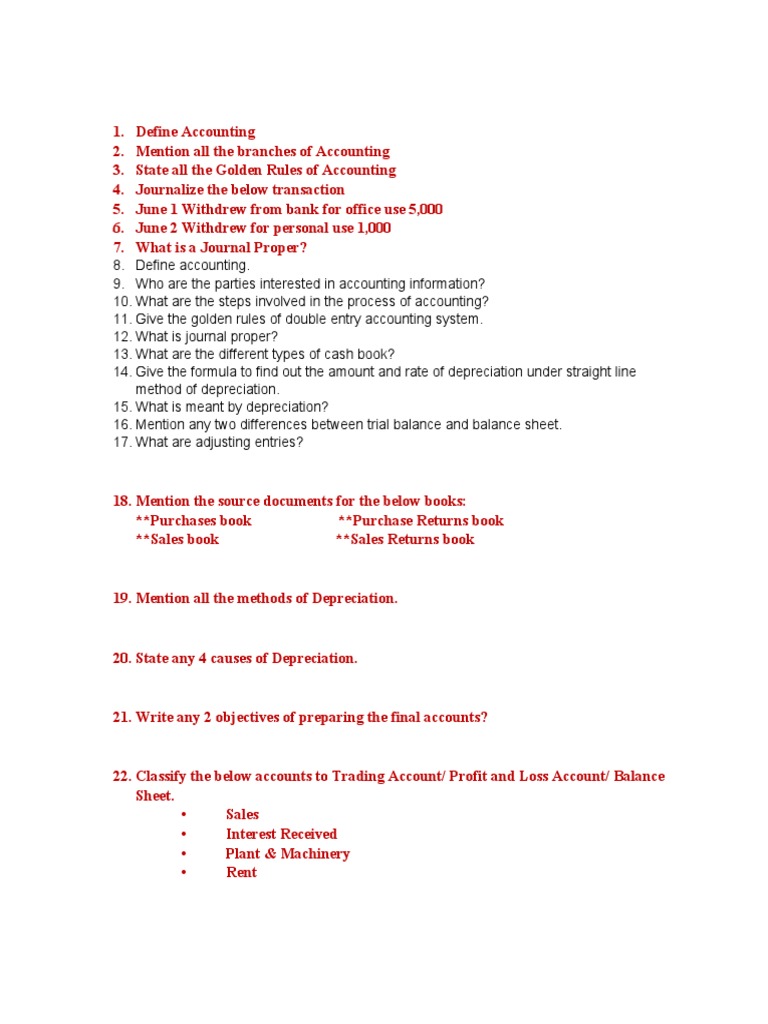 Accounting Question Bank | PDF | Bookkeeping | Depreciation