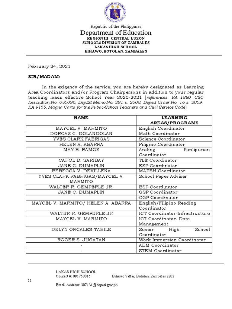 Letter Head Portrait - SCHOOL DESIGNATION ORDERSLHS | PDF | Philippines