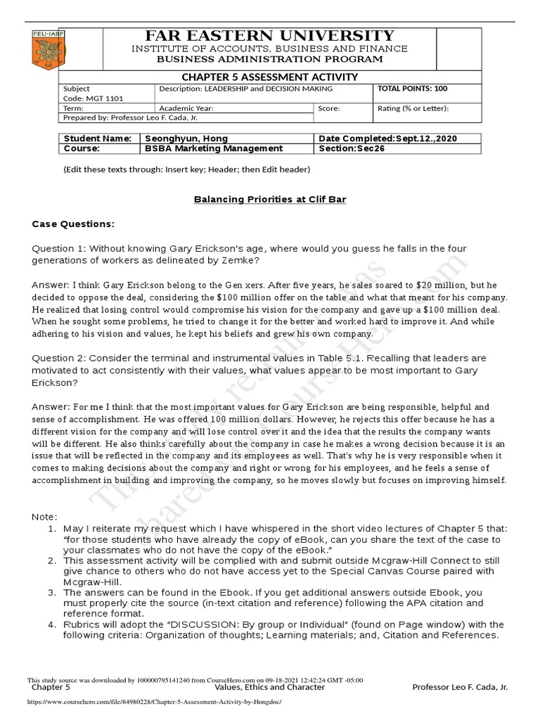 Chapter 5 Assessment Activity by Hong | PDF