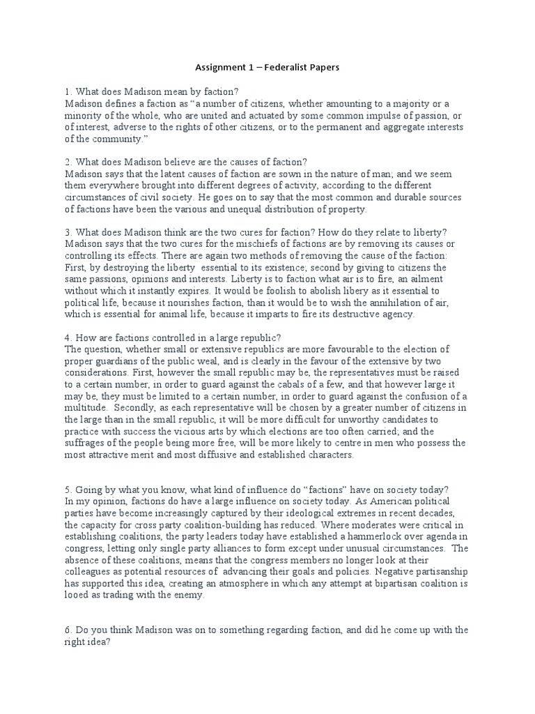 Madison's Views on Factions and Separation of Powers | PDF | Separation ...