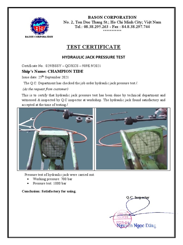 Hydraulic Jack Pressure Test | PDF