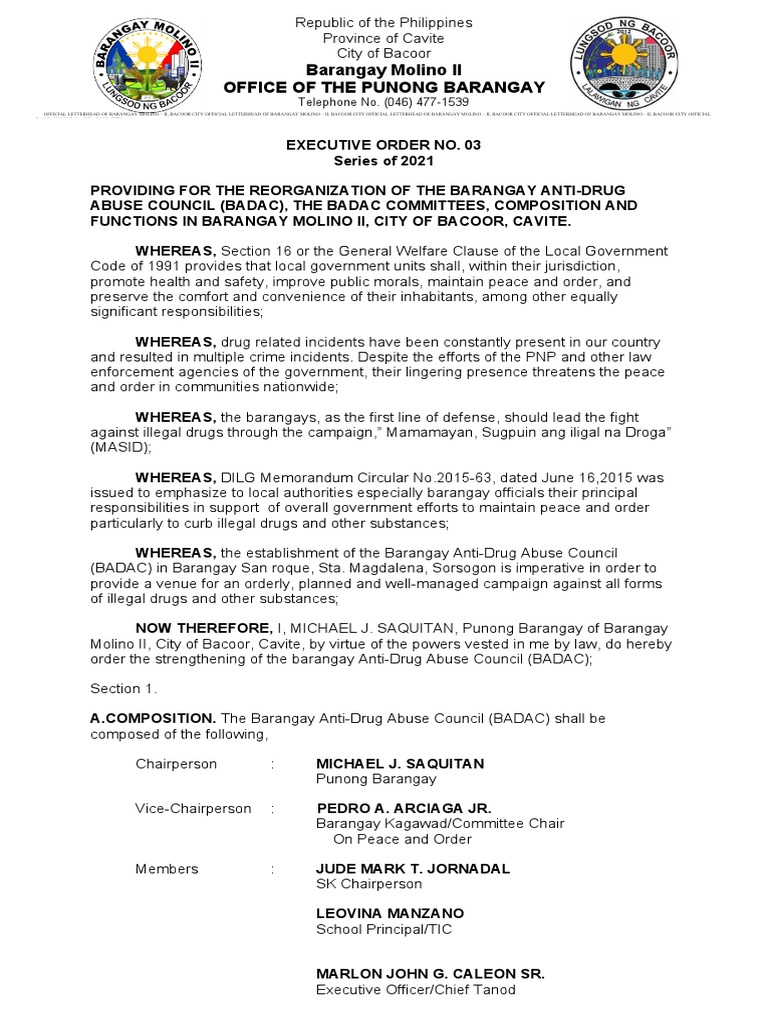 Eo 3 S 2021 Reorganization of Badac 2021 | PDF | Government | Justice