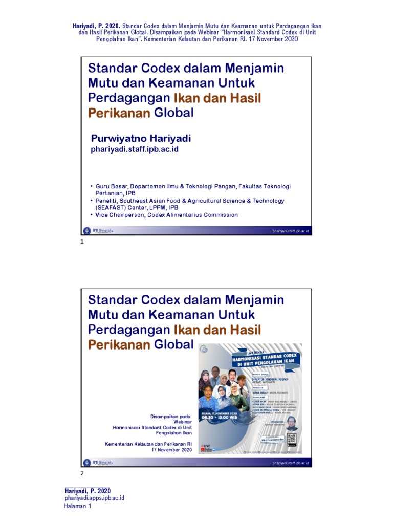 Standar Codex Dalam Menjamin Mutu Dan Keamanan Untuk Perdagangan Ikan Dan Hasil Perikanan Global ...