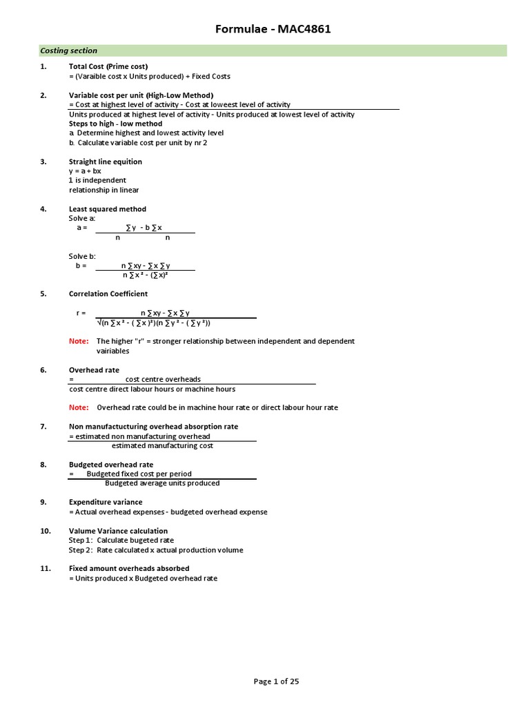 MAC Summary of Formulas | PDF | Valuation (Finance) | Net Present Value